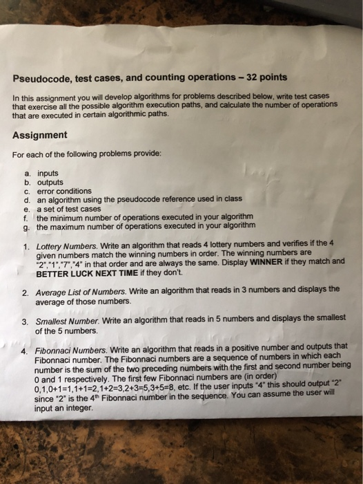 Solved Pseudocode Test Cases And Counting Operations 32 4241