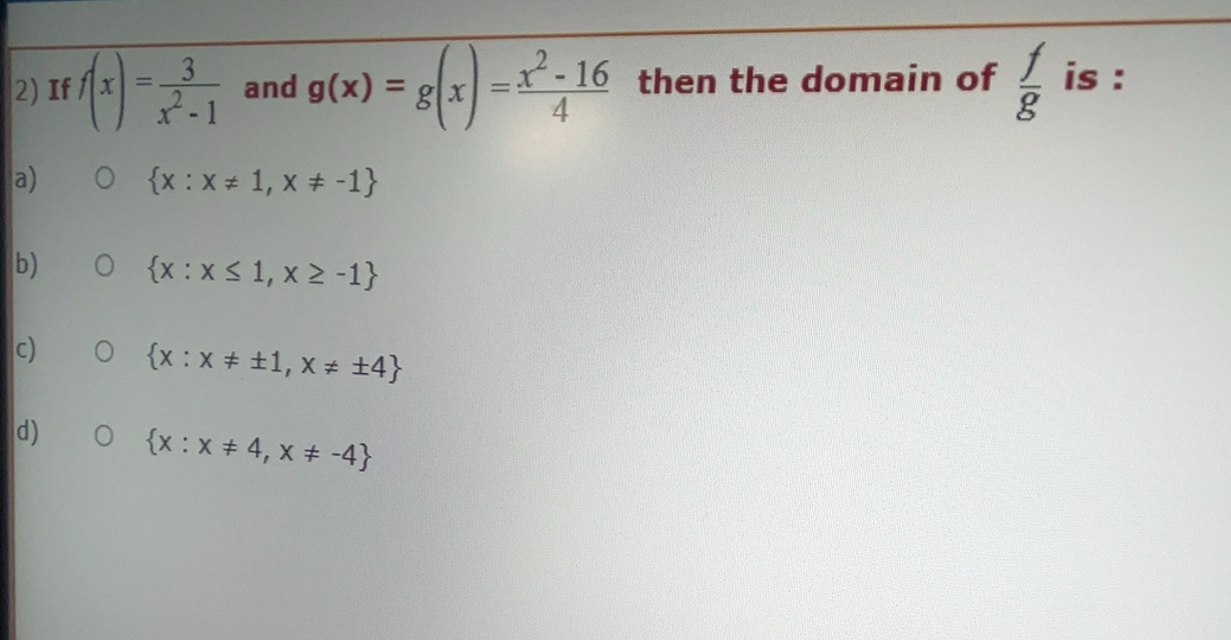 Solved If f(x)=3x2-1 ﻿and g(x)=g(x)=x2-164 ﻿then the domain | Chegg.com