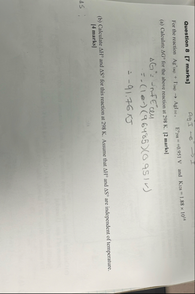 Solved Question 8 [7 ﻿marks](a) ﻿Calculate ΔG° ﻿for the | Chegg.com
