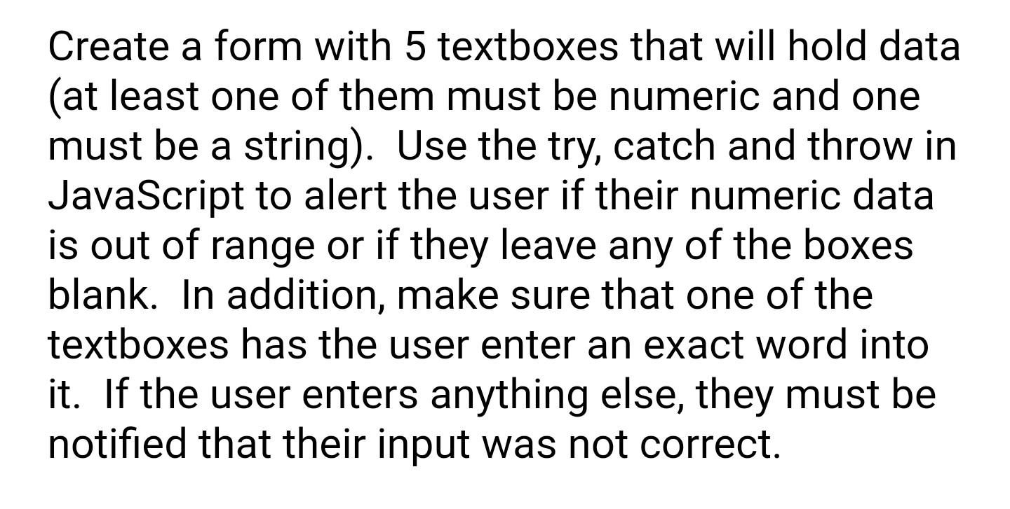 Solved Create a form with 5 textboxes that will hold data | Chegg.com