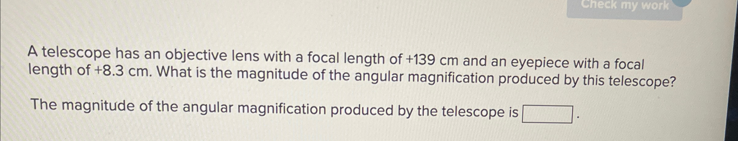 Solved A telescope has an objective lens with a focal length | Chegg.com