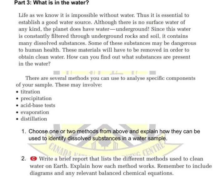 Solved Part 3: What is in the water? Life as we know it is | Chegg.com