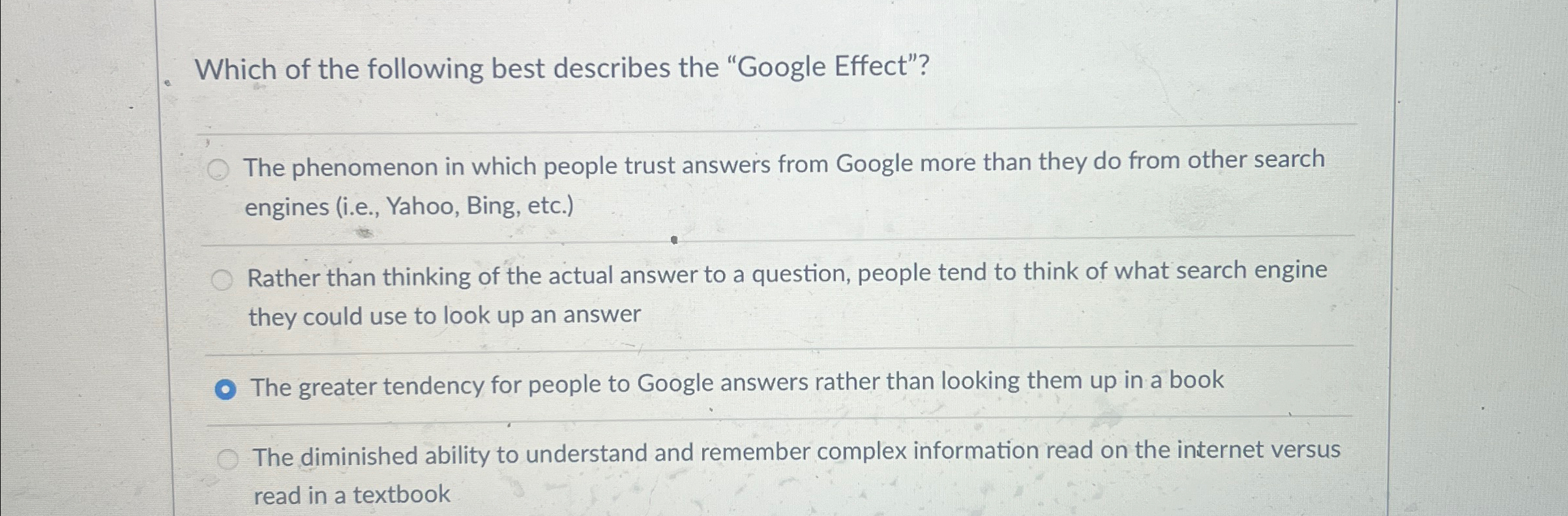 Solved Which of the following best describes the "Google | Chegg.com