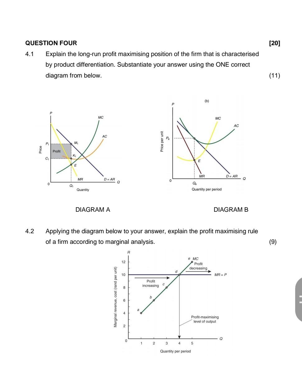 Solved QUESTION FOUR [20] 4.1 Explain the long-run profit | Chegg.com
