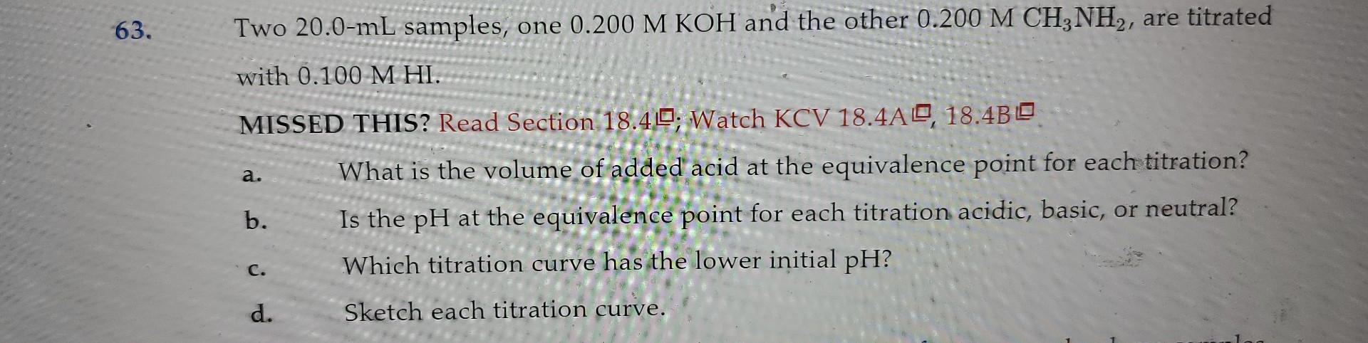 Solved Two 20.0−mL samples, one 0.200MKOH and the other | Chegg.com