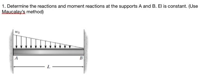 Solved 1. Determine the reactions and moment reactions at | Chegg.com