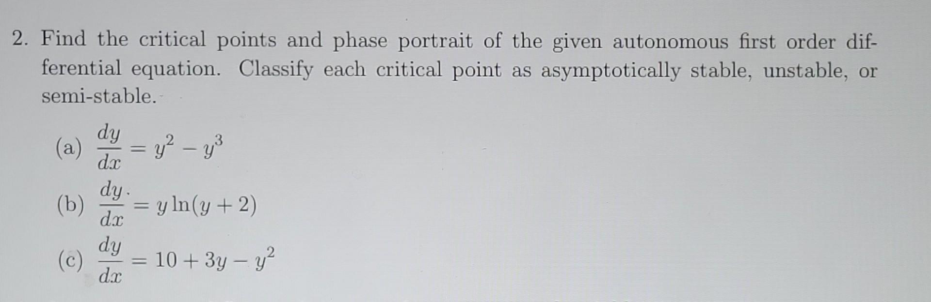 Solved 2. Find the critical points and phase portrait of the | Chegg.com
