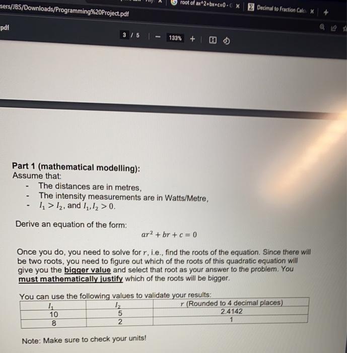 Solved Part 1 (mathematical modelling): Assume that: - The | Chegg.com