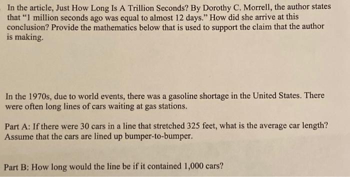 Solved In the article, Just How Long Is A Trillion Seconds? | Chegg.com