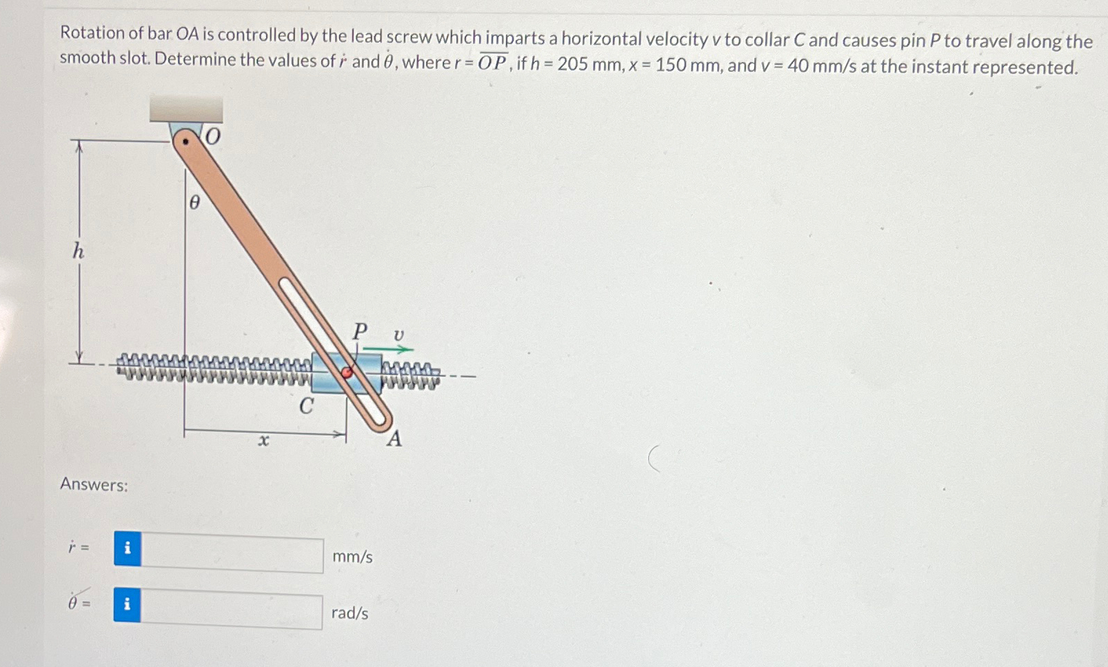 Solved Rotation of bar OA ﻿is controlled by the lead screw | Chegg.com