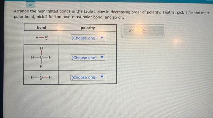 Solved Arrange the highlighted bonds in the table below in | Chegg.com