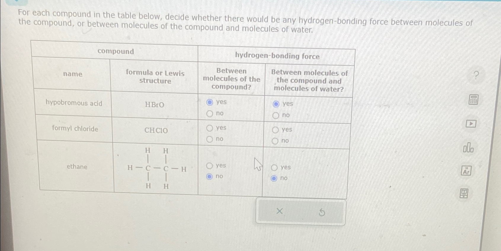 Solved For each compound in the table below, decide whether | Chegg.com