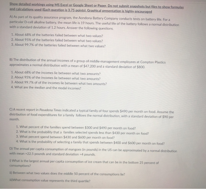 Solved Show detailed workings using MS Excel or Google Sheet | Chegg.com