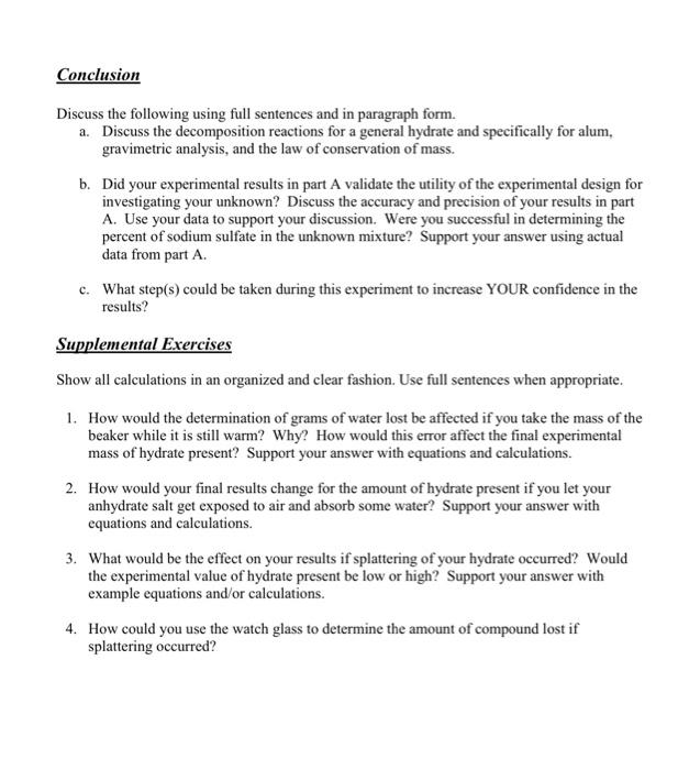 Solved Experiment 4 Anvysis of a solid MixTure | Chegg.com