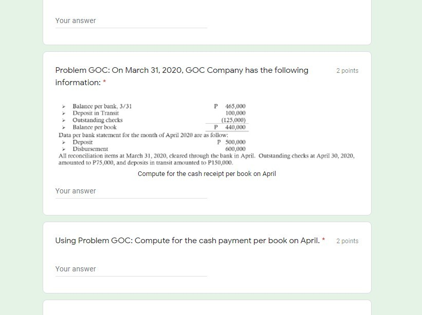 Solved Your answer 2 points Problem GOC: On March 31, 2020, | Chegg.com