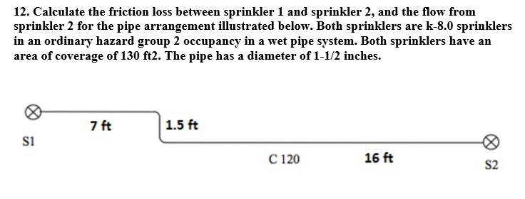 Solved Calculate the friction loss between sprinkler 1 ﻿and | Chegg.com