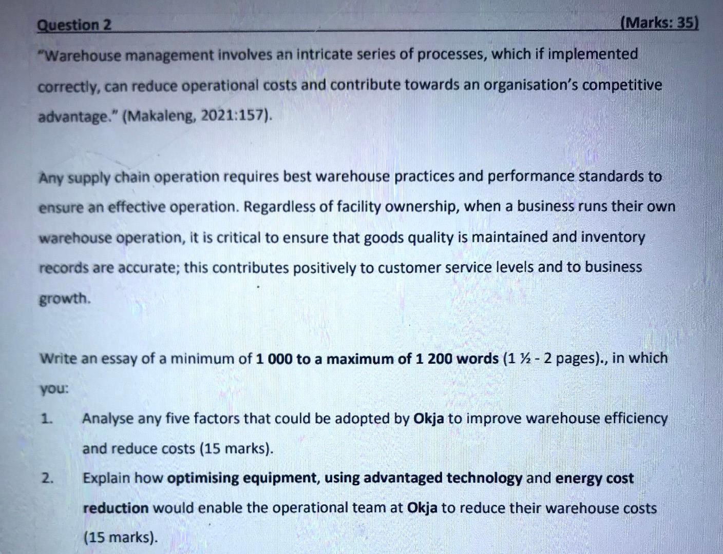 Solved Question 2 \"Warehouse management involves an | Chegg.com
