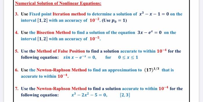 Solved Numerical Solution Of Nonlinear Equations 3 Use