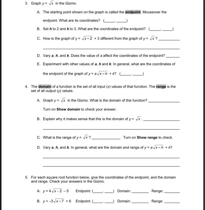 Solved 3. Graph \\( y=\\sqrt{x} \\) in the Gizmo. A. The | Chegg.com