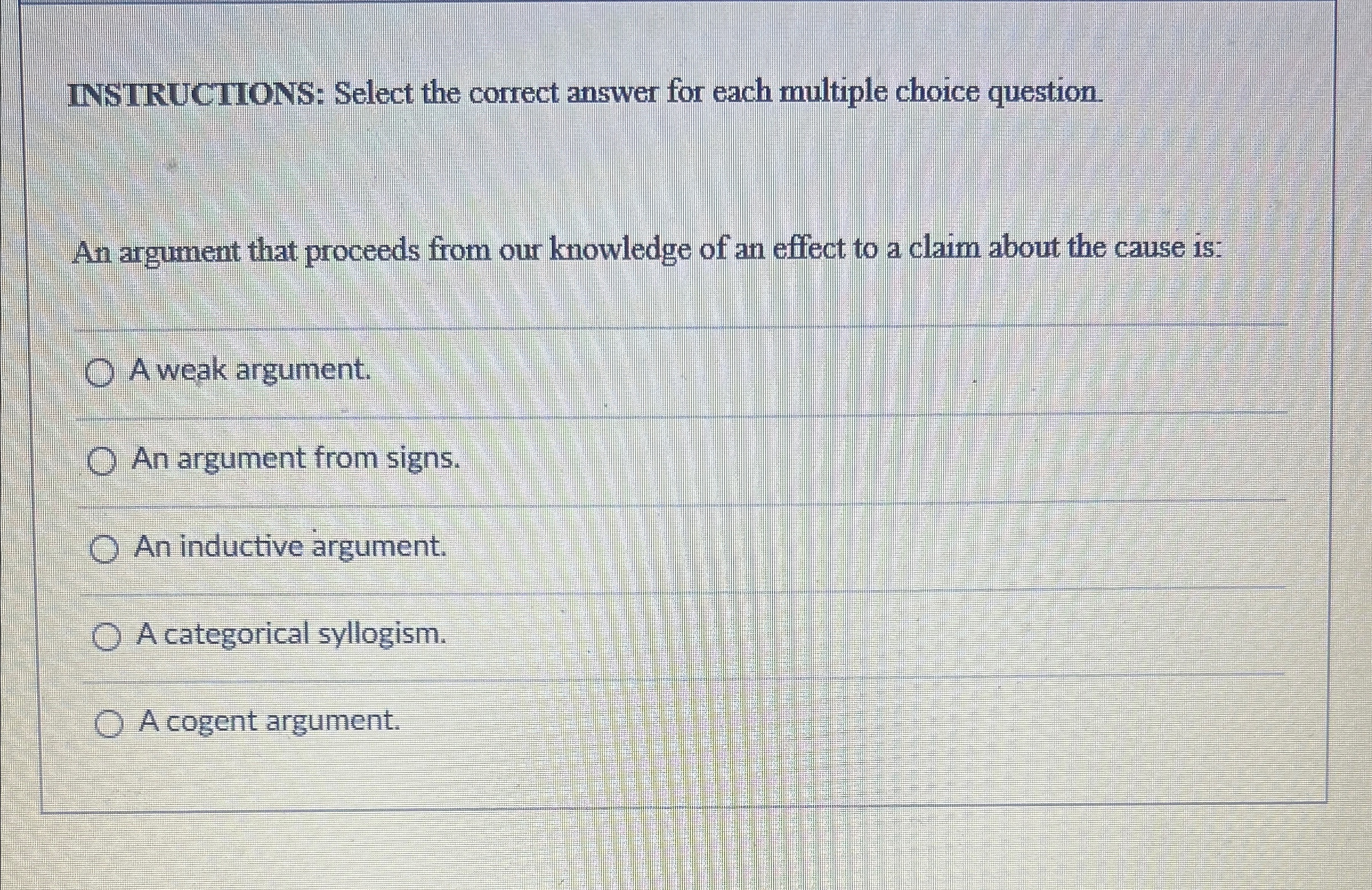 Solved INSTRUCTIONS: Select the correct answer for each | Chegg.com