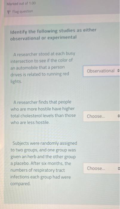 Solved Identify the following studies as either | Chegg.com