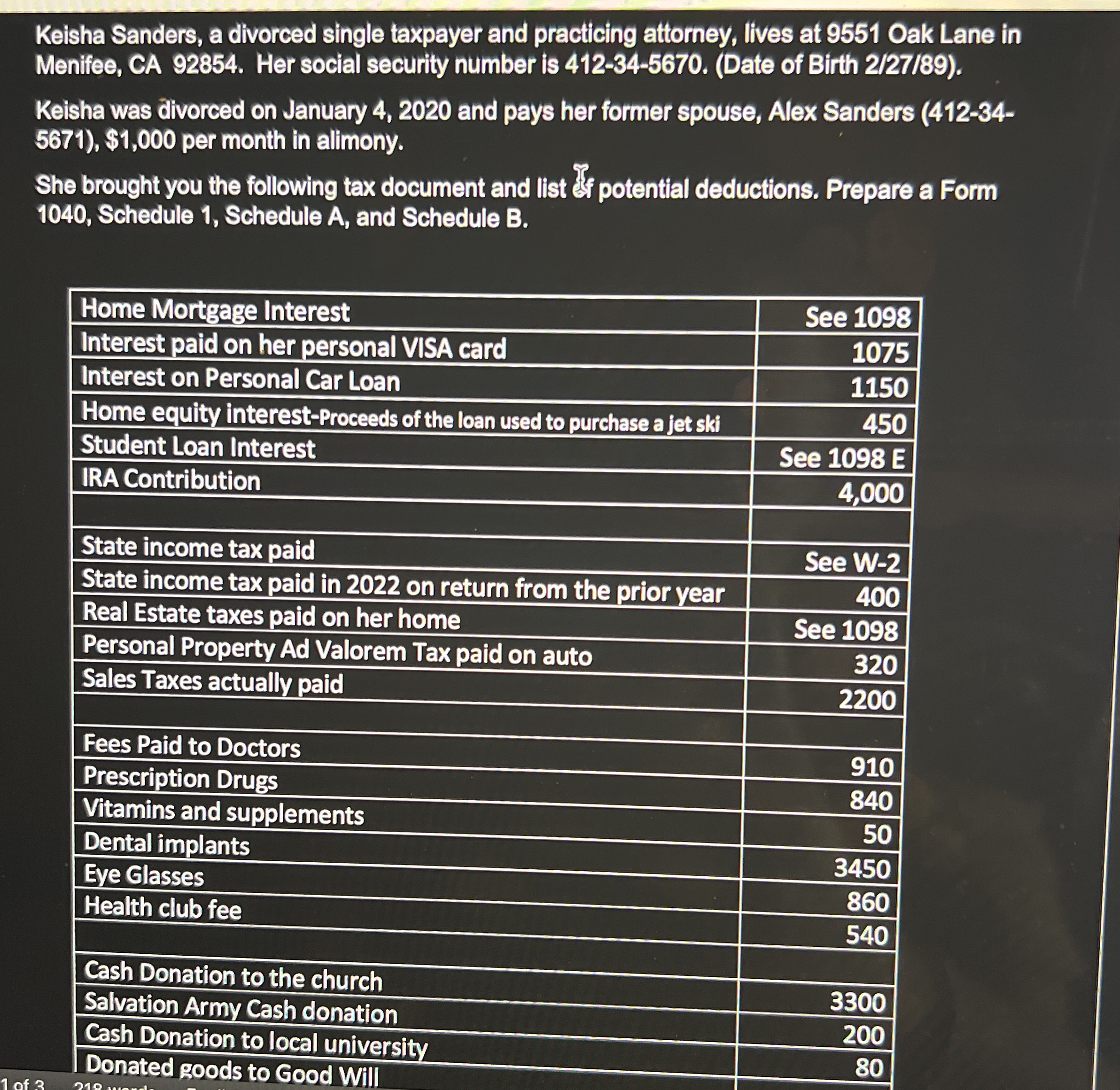 Solved Keisha Sanders, a divorced single taxpayer and | Chegg.com
