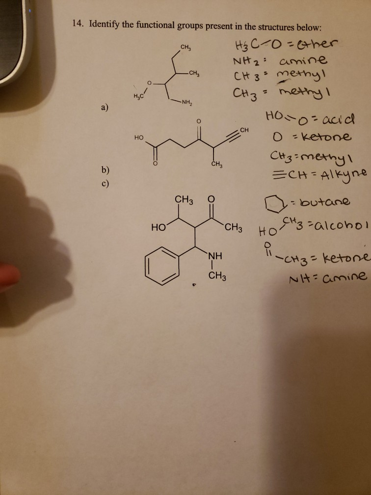 Solved CH, -NH2 a 14. Identify the functional groups present | Chegg.com