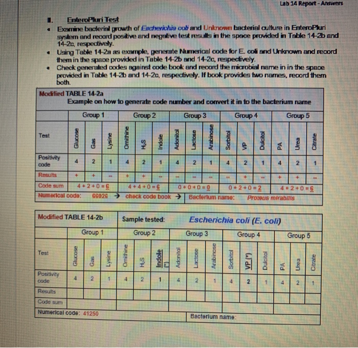 Lab 14 Report - Answers Entero Pluri Test Exemine | Chegg.com