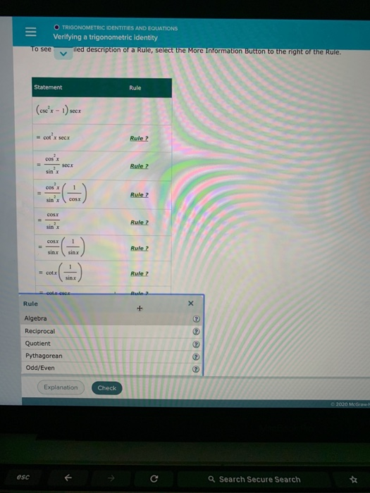 Solved - O TRIGONOMETRIC IDENTITIES AND EQUATIONS Verifying | Chegg.com