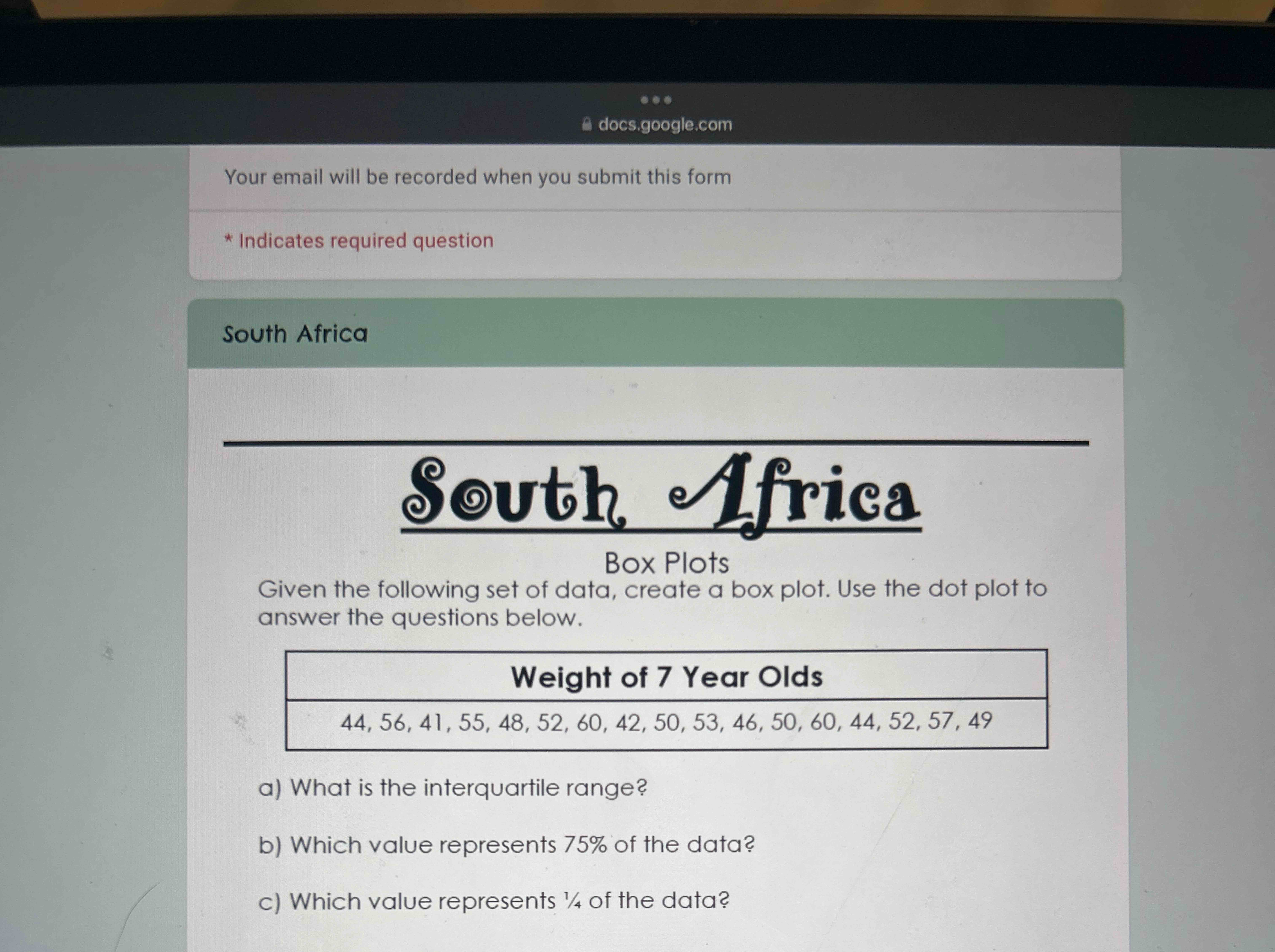 Box Plots Given the following set of data, create a | Chegg.com