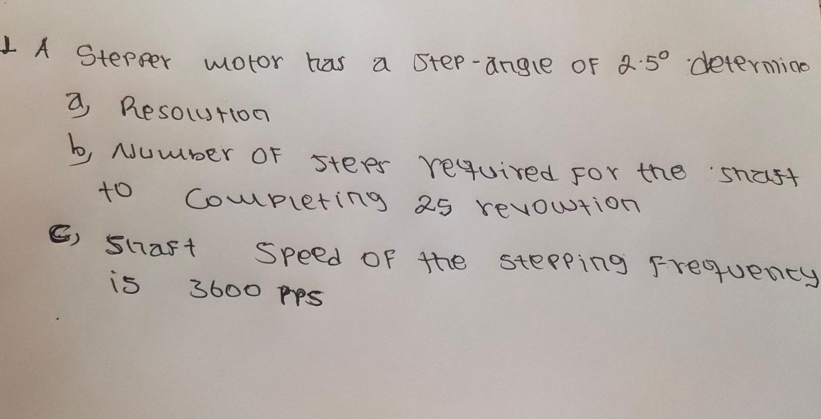 Solved I A Stepper motor has a step-angle of 2.5° determine | Chegg.com
