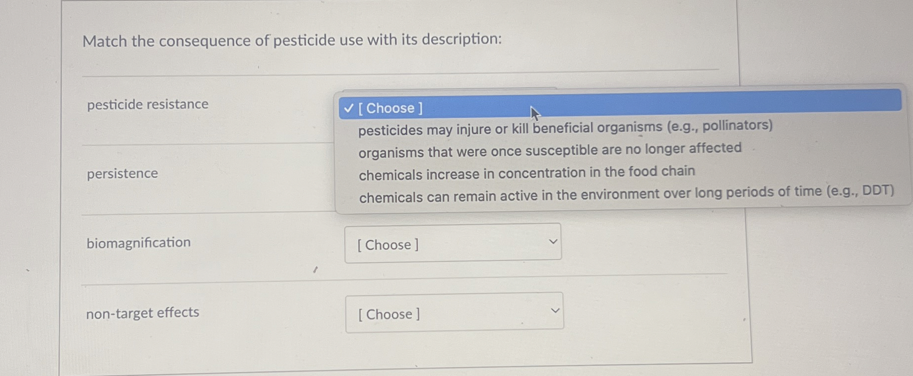 Solved Match the consequence of pesticide use with its | Chegg.com