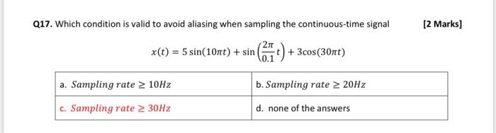 Solved Q17. Which condition is valid to avoid aliasing when | Chegg.com
