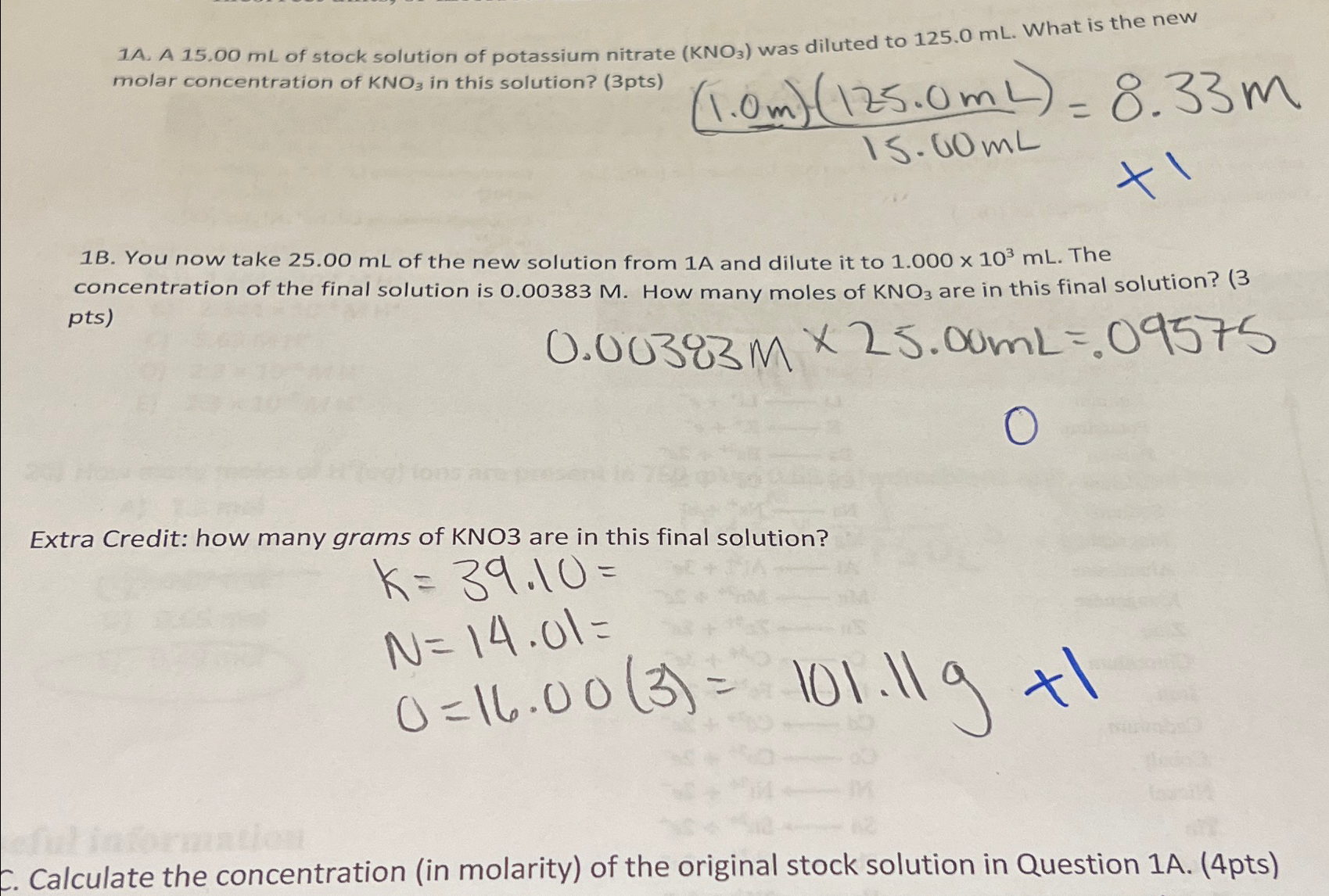 Solved 1A. ﻿A 15.00mL ﻿of stock solution of potassium | Chegg.com