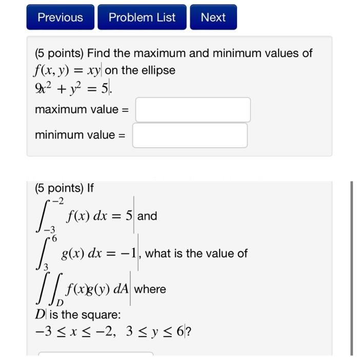 Solved Previous Problem List Next = (5 points) Find the | Chegg.com