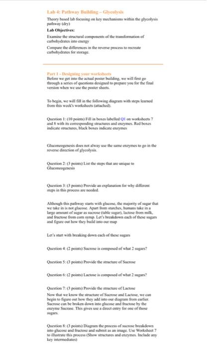Solved Lab 4: Pathway Building-Glycolysis Theory based lab | Chegg.com