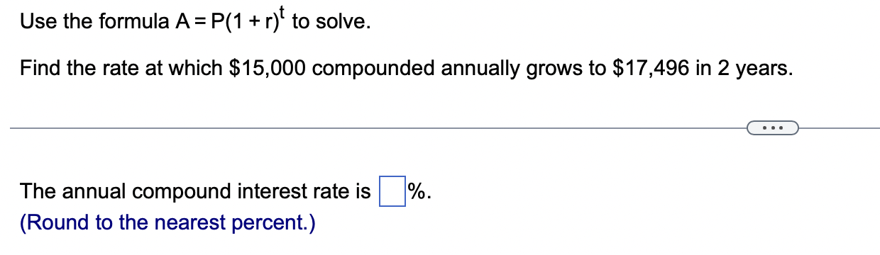 Solved Use the formula A=P(1+r)t ﻿to solve.Find the rate at | Chegg.com