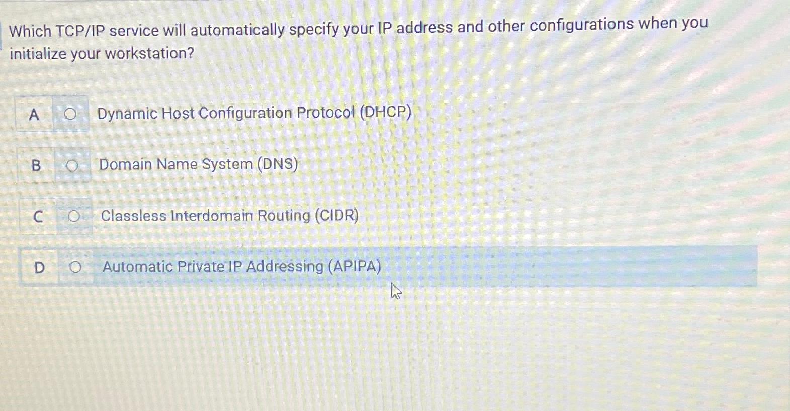 Solved Which TCP/IP service will automatically specify your | Chegg.com