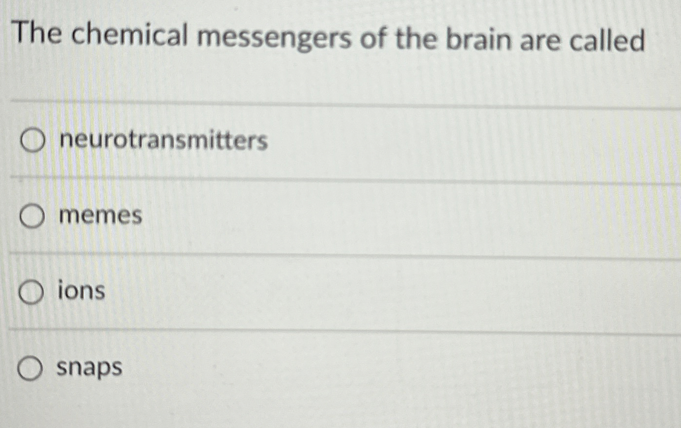 Solved The chemical messengers of the brain are | Chegg.com