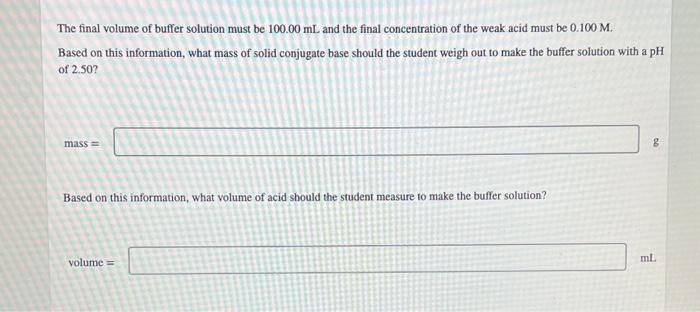 Solved A student must make a buffer solution with a pH of | Chegg.com