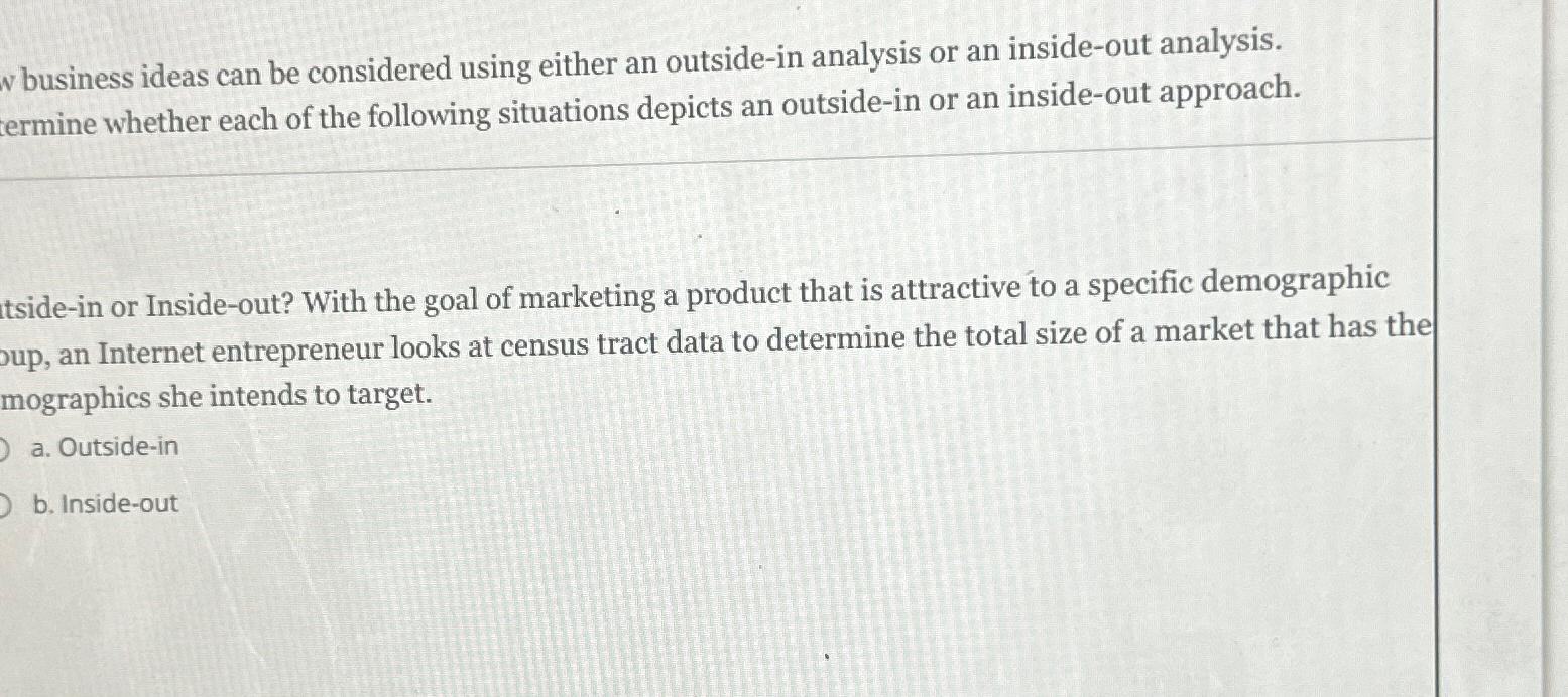 Solved business ideas can be considered using either an | Chegg.com