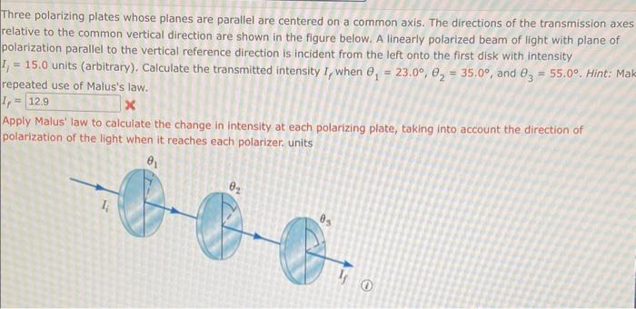 Solved Three polarizing plates whose planes are parallel are | Chegg.com