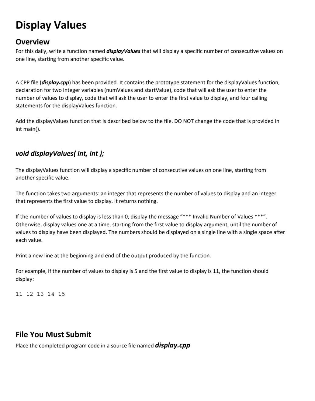 Solved Display Values Overview For this daily, write a | Chegg.com Solved Display Values Overview For this daily, write a | Chegg.com