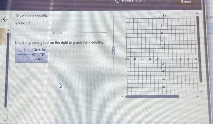 Graph the inequality. y≤4x−2 Use the graphing tool on | Chegg.com