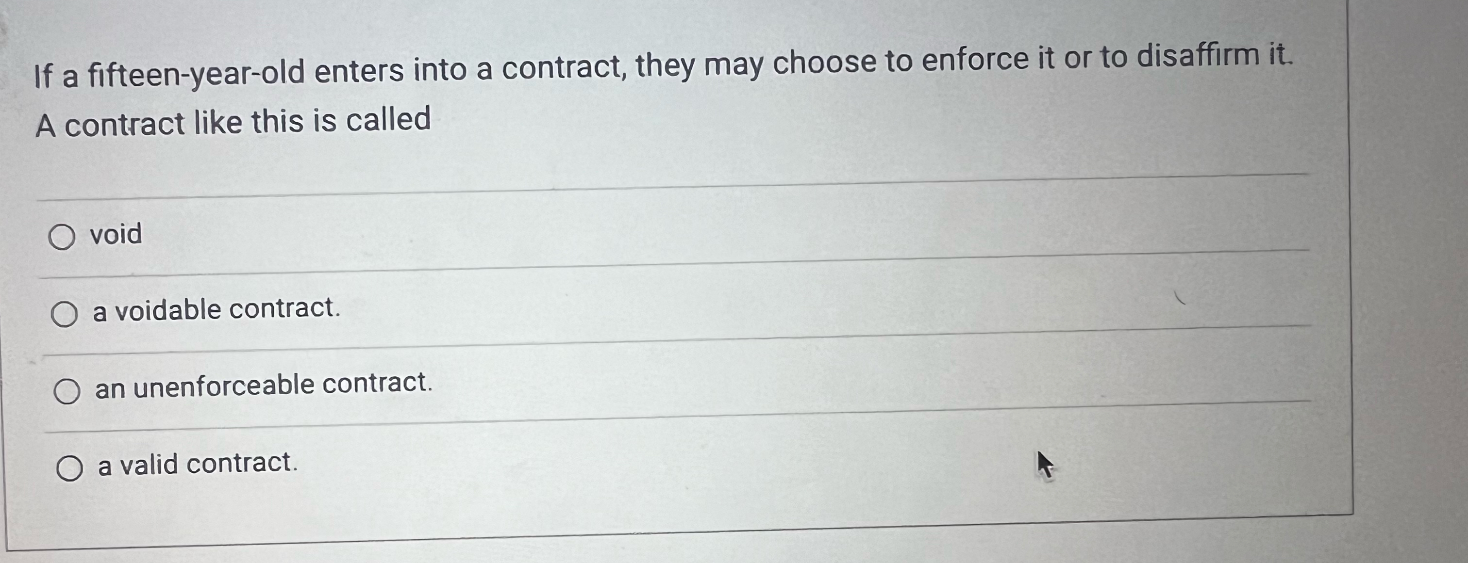 Solved If a fifteen-year-old enters into a contract, they | Chegg.com