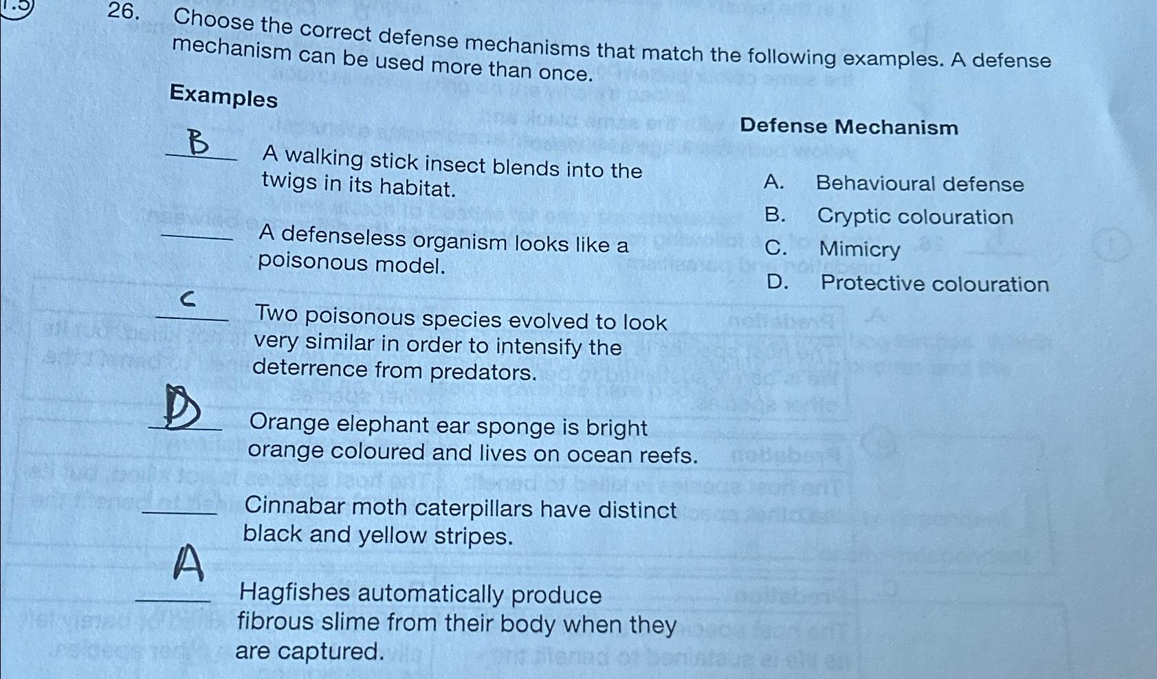 Solved Choose the correct defense mechanisms that match the | Chegg.com