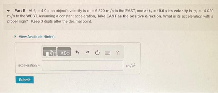Solved Part C An Object S Initial Velocity Is 1 52 M S In