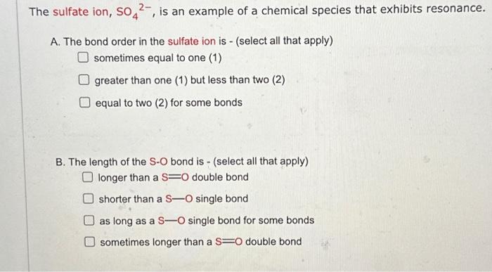 Solved 2- The sulfate ion, SO4 is an example of a chemical | Chegg.com