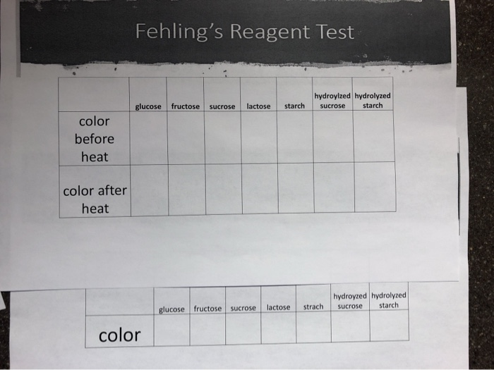 Solved Fehling's Reagent Test hydroylzed hydrolyzed sucrose | Chegg.com