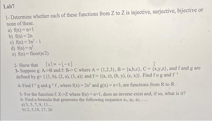 Solved 1- Determine whether each of these functions from Z | Chegg.com